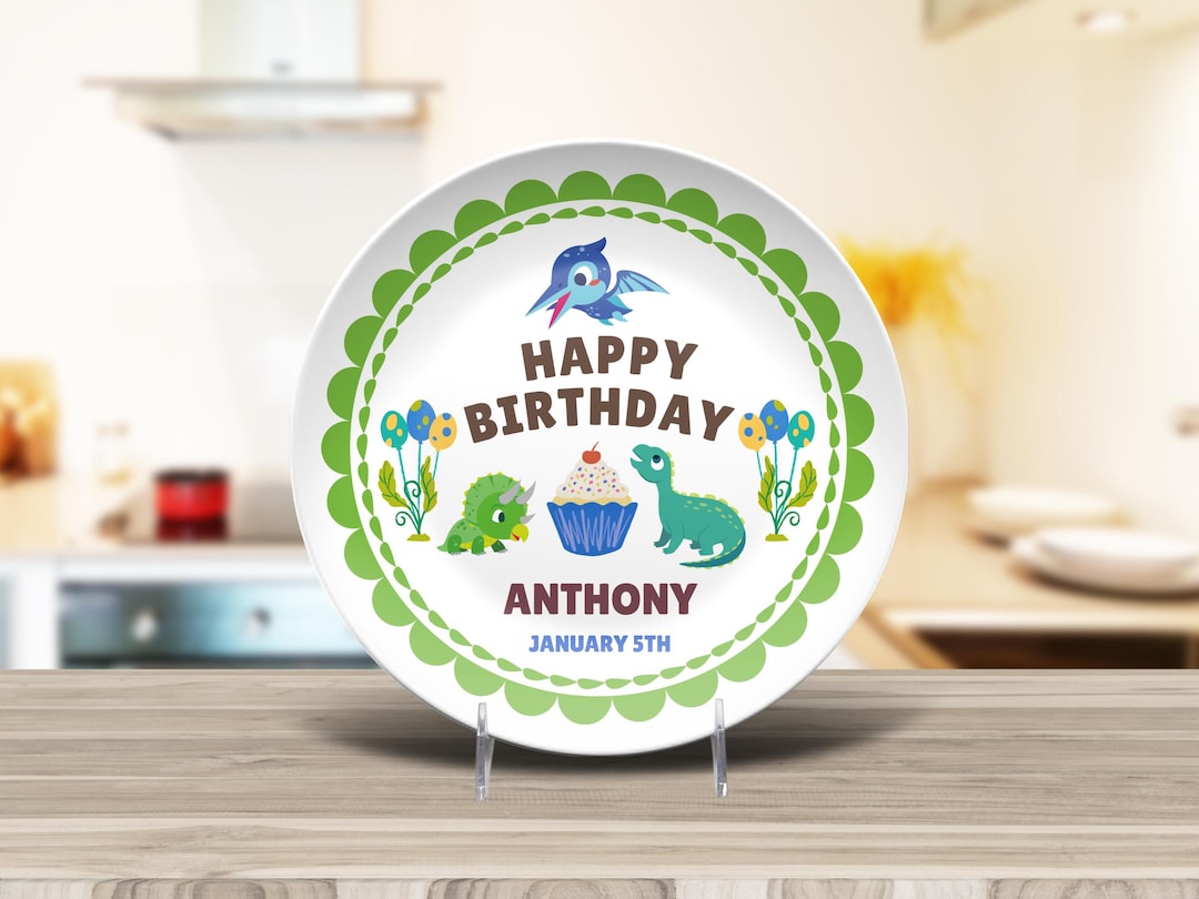 Personalized Dinosaur Birthday Plate, Boys Dino Happy Birthday Cake ...