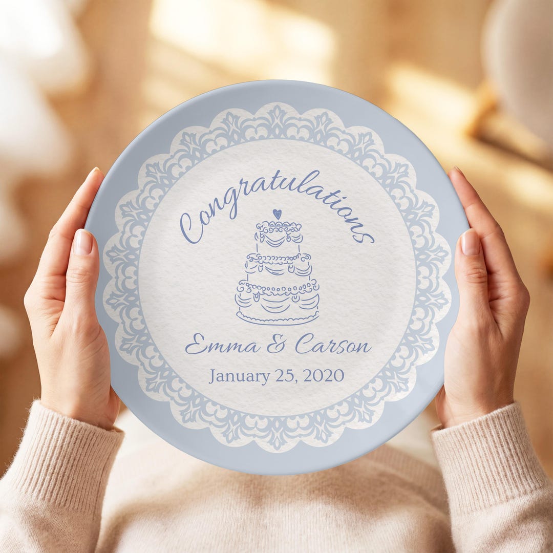 Custom Wedding Cake Plate With Names Date, Personalized Newlywed Gift ...