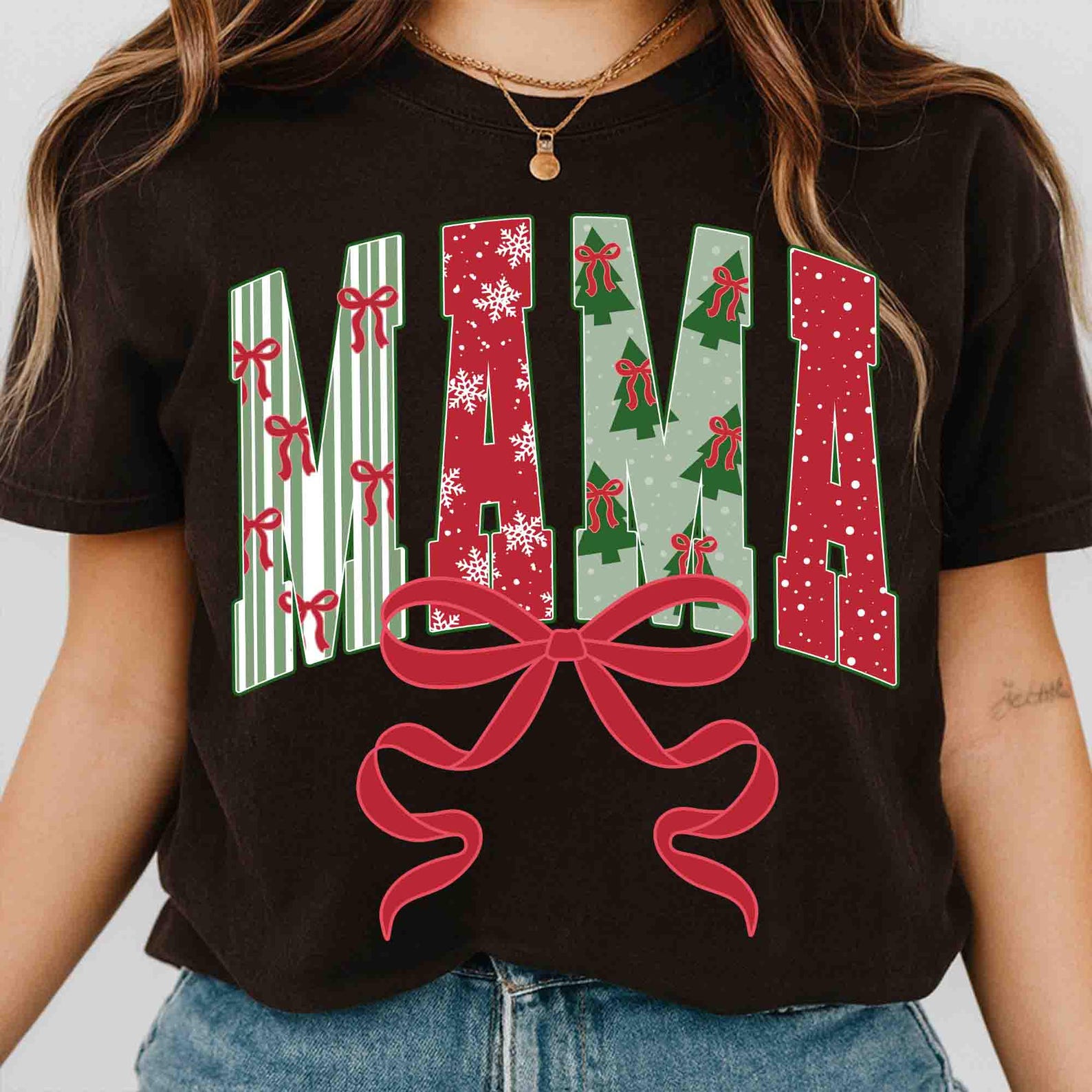 Preppy Coquette Christmas Mama Png, Mama Claus Png, Checkered Christmas ...