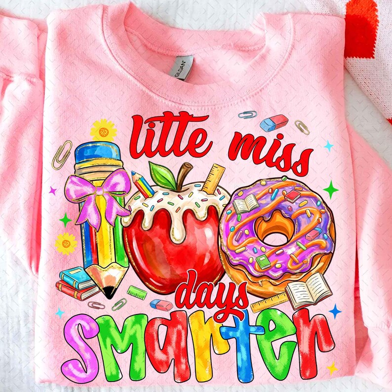 Little Miss 100 Days Smarter Png, Coquette Bow Png, School Donut Png ...