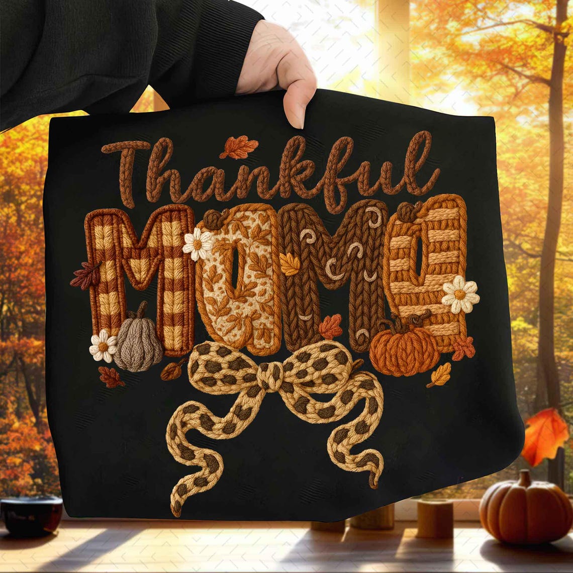 Preppy Thankful Mama Faux Yarn PNG, Preppy Leopard Pumpkins Autumn PNG ...