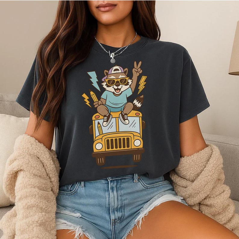 Raccoon Back to School PNG, School Bus, First Day Design (digital ...