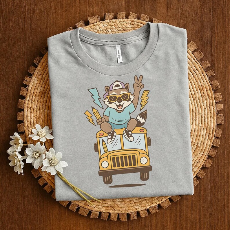 Raccoon Back to School PNG, School Bus, First Day Design (digital ...