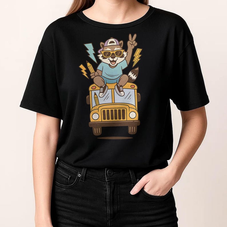 Raccoon Back to School PNG, School Bus, First Day Design (digital ...
