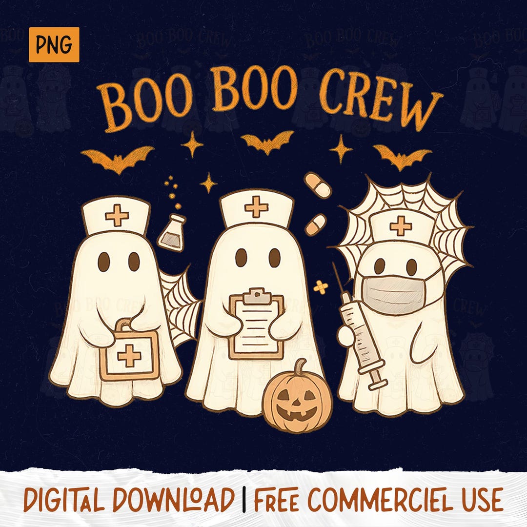 Boo Boo Crew Ghost Nurse PNG: Kawaii Halloween Medical Design (digital ...