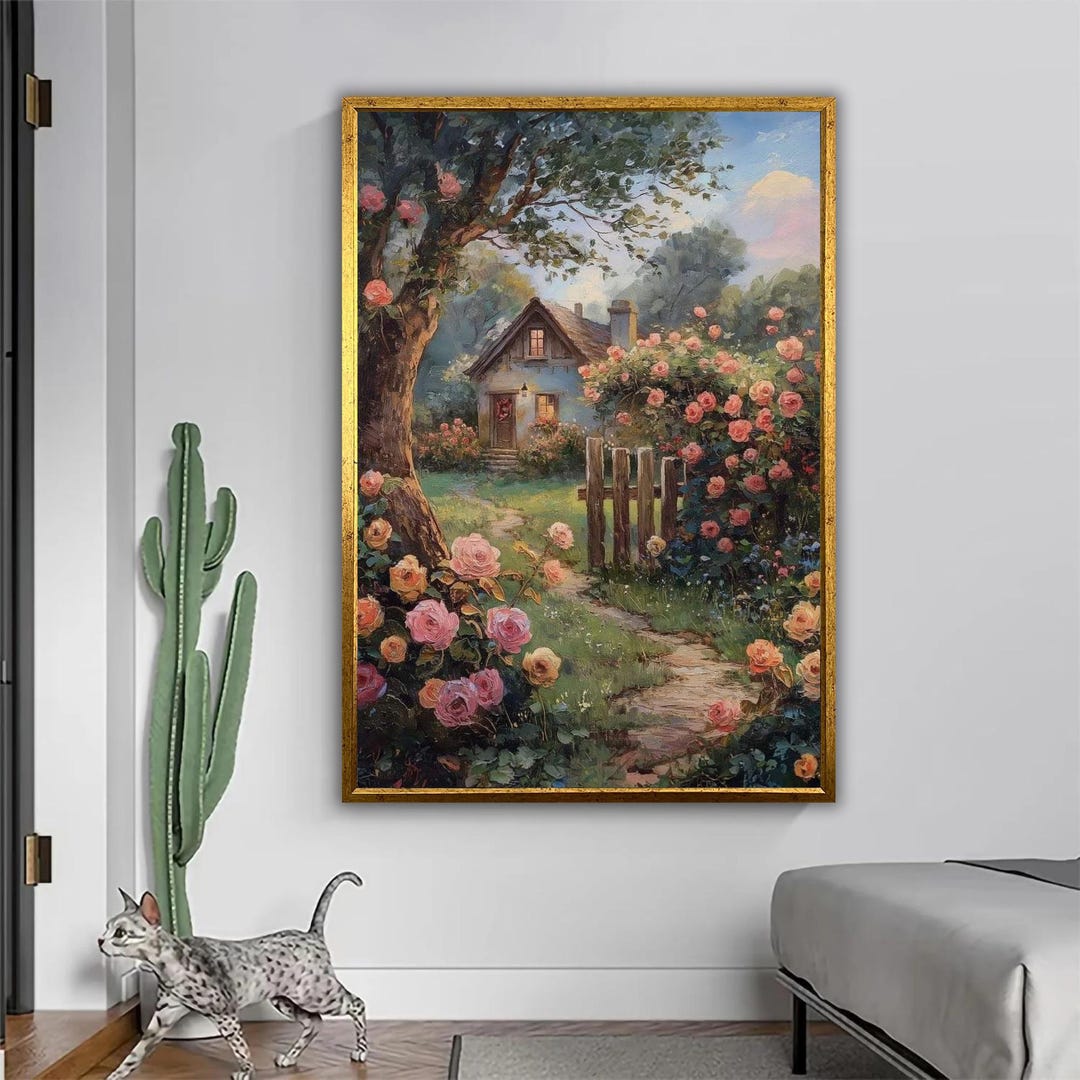 Rose Garden Cottage - Cottagecore Canvas Print A Peaceful Floral Escape ...