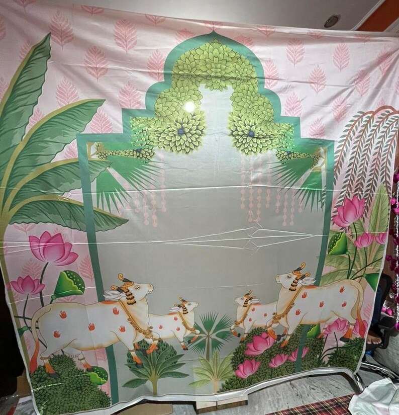 Joint Less 8*8 Pichwai Cow Backdrop Cloth /pink Pichwai Seemantham ...