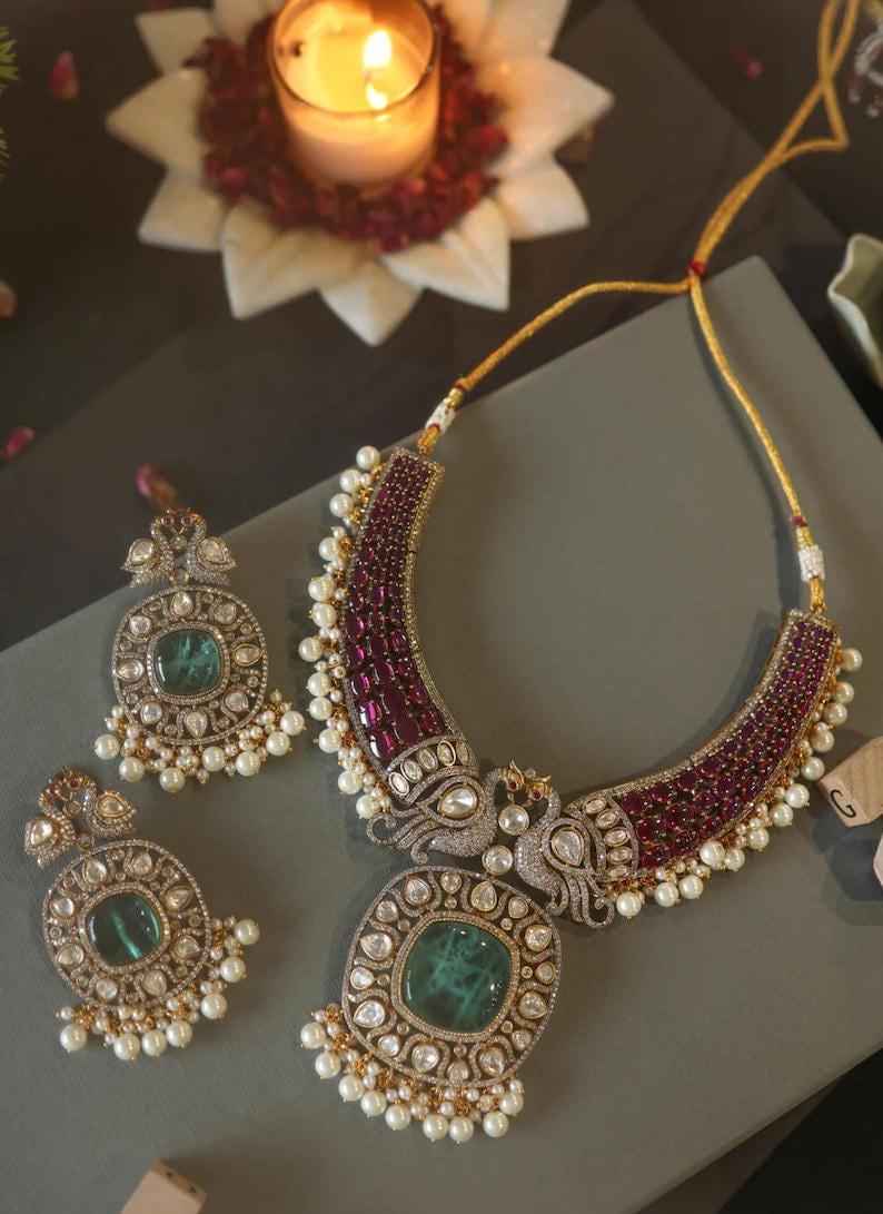 Sabyasachi Important Ruby Mint Light Emerald Peacock Design Victorian ...