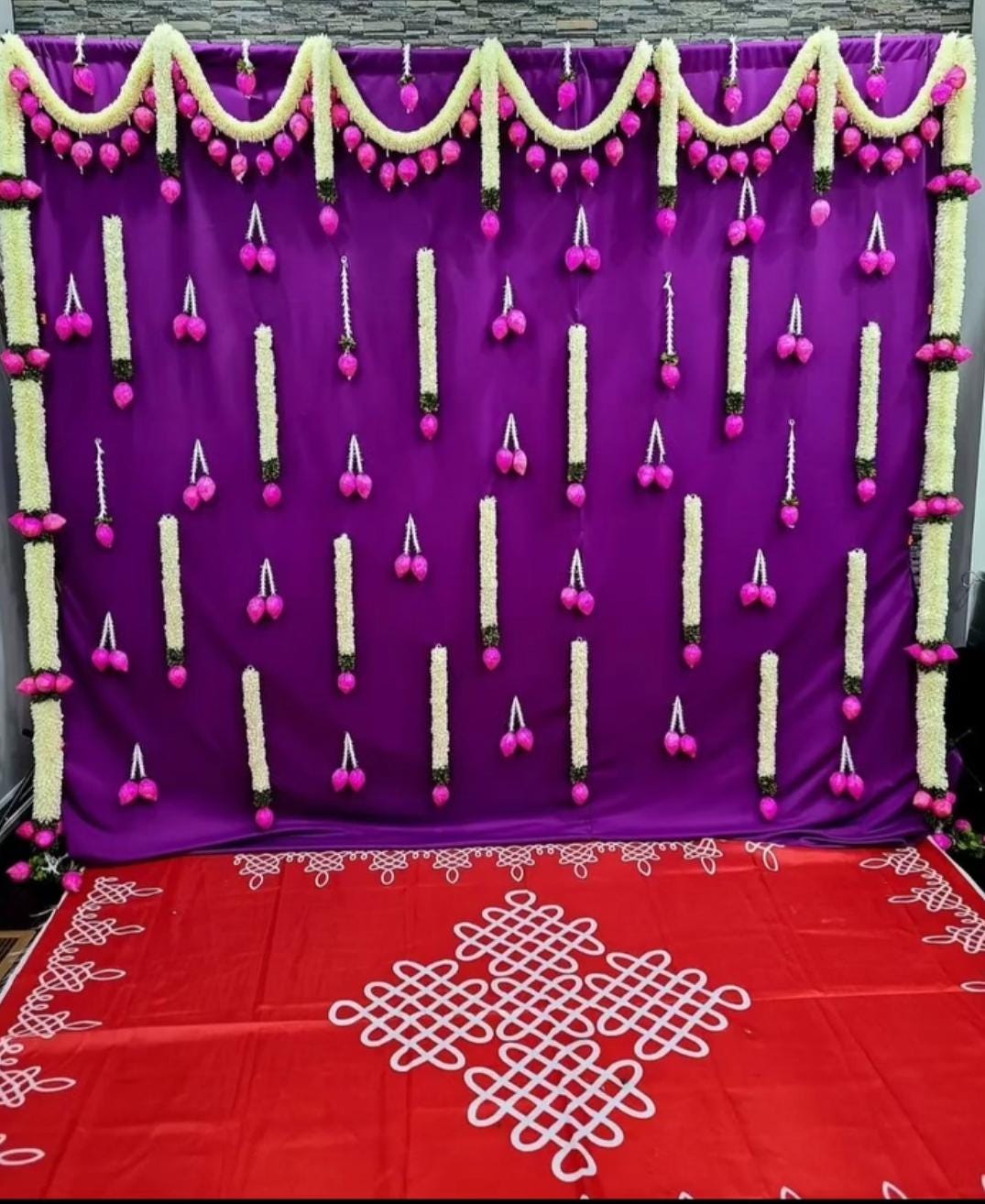 Lotus Buds Fabric Garlands Backdrop Decor Set With Rangoli Cloth ...