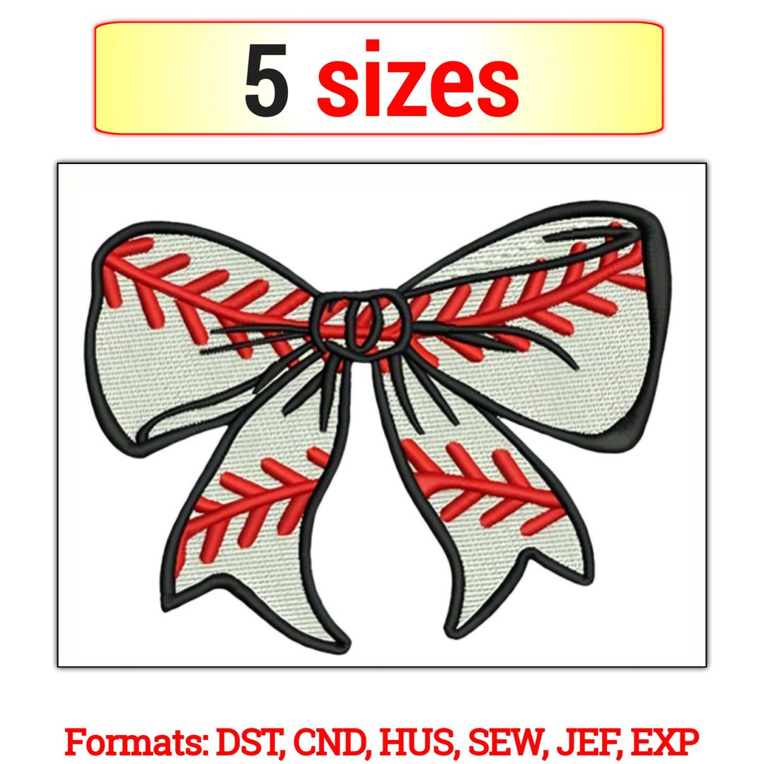 Baseball Bow Embroidery Design: Sports Patch, 5 Sizes (instant Download ...