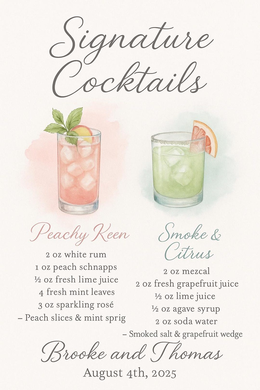 CUSTOM Signature Drink Print for Weddings Totally Customizable From ...