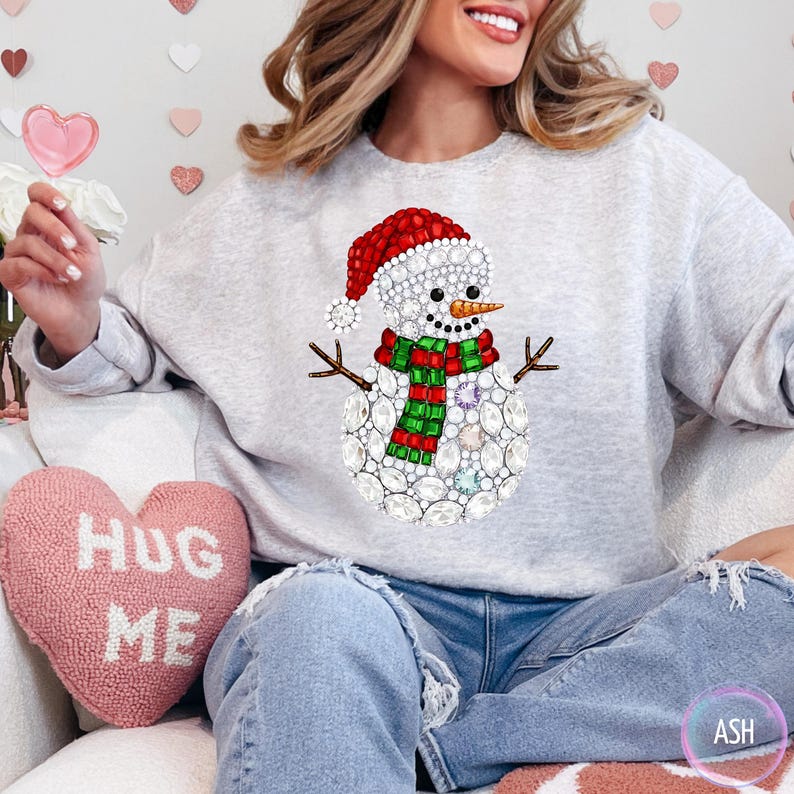 Sparkly Snowman Christmas Shirt – Rhinestone Look Holiday Tee for Women ...