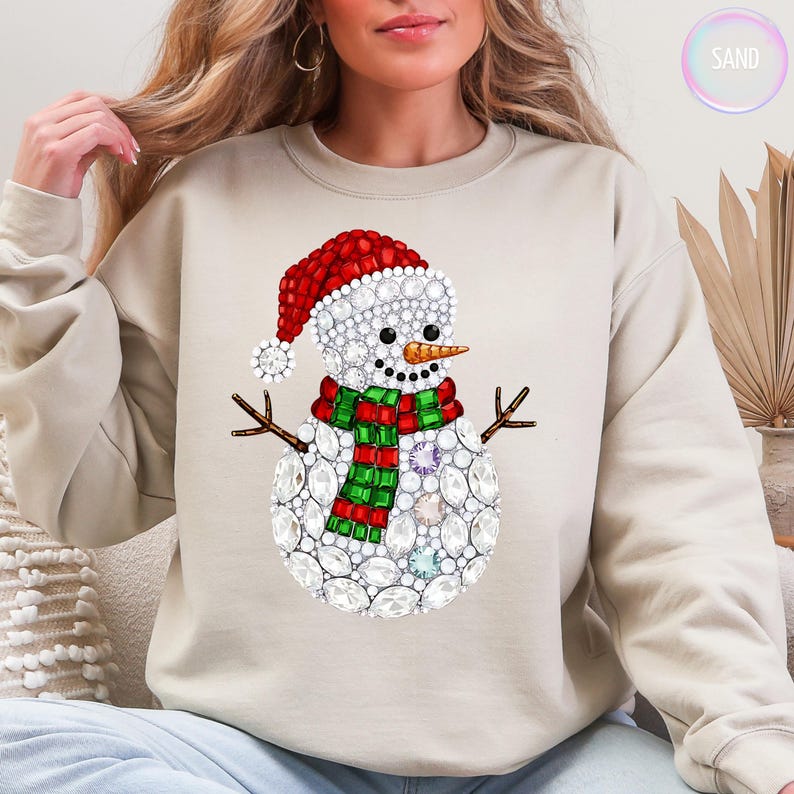 Sparkly Snowman Christmas Shirt – Rhinestone Look Holiday Tee for Women ...