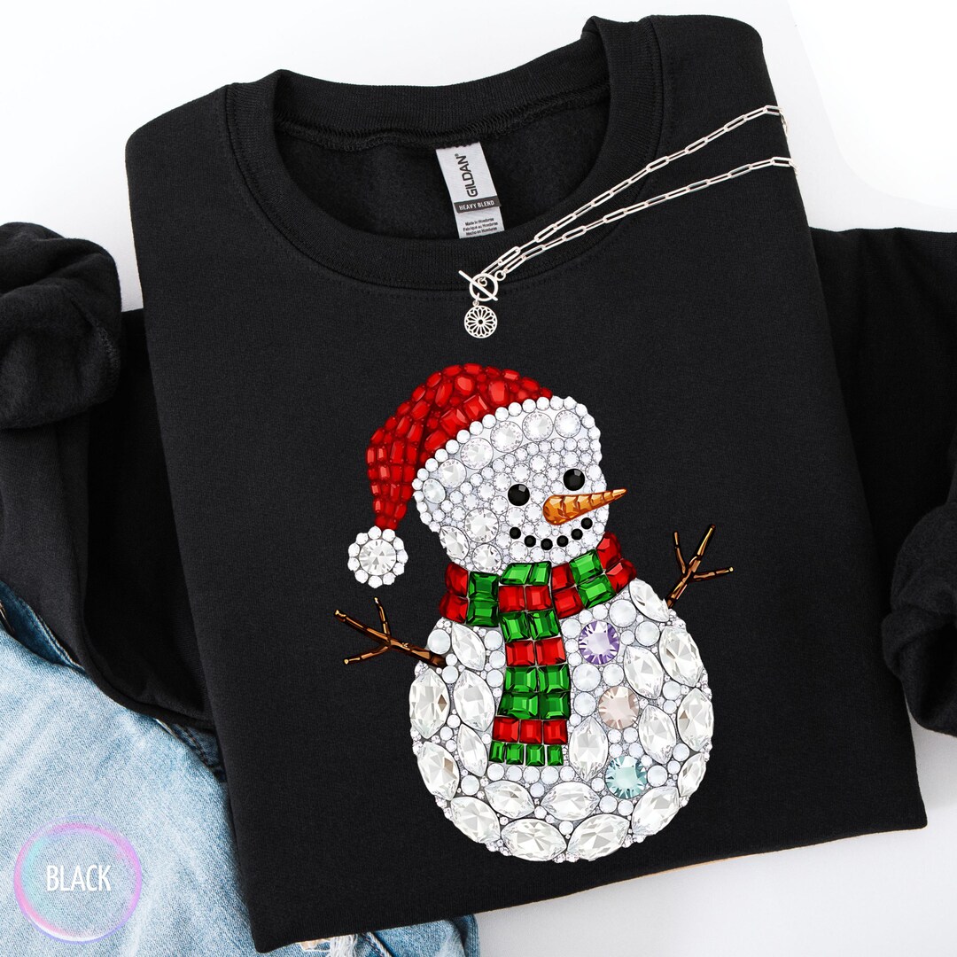 Sparkly Snowman Christmas Shirt – Rhinestone Look Holiday Tee for Women ...