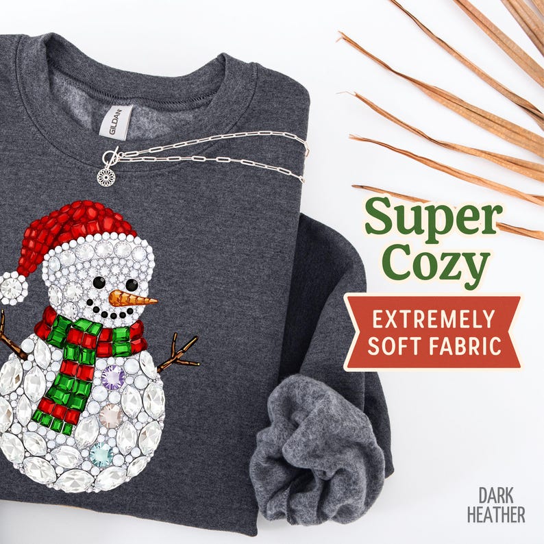 Sparkly Snowman Christmas Shirt – Rhinestone Look Holiday Tee for Women ...