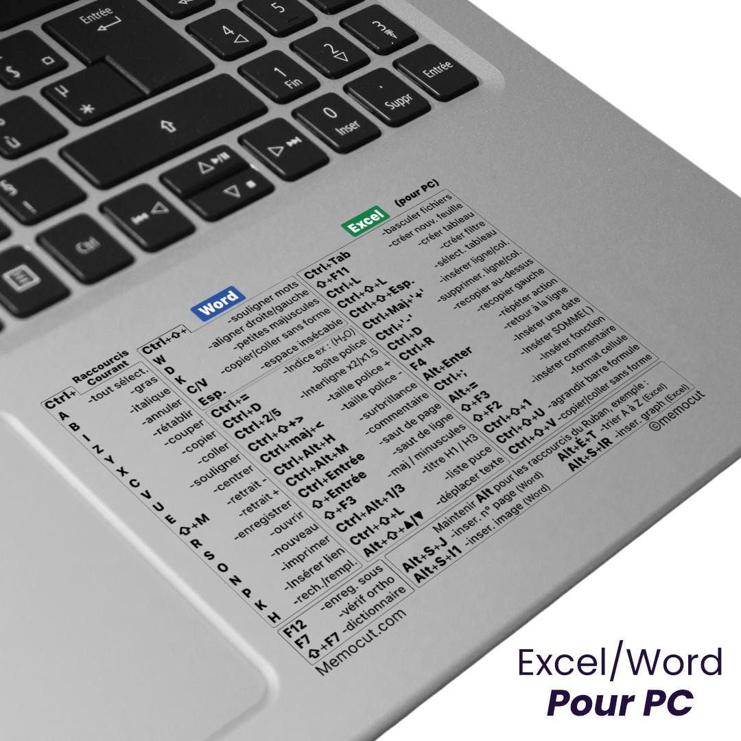 Excel & Word PC Keyboard Shortcuts (french) - Laptop Sticker | Office ...