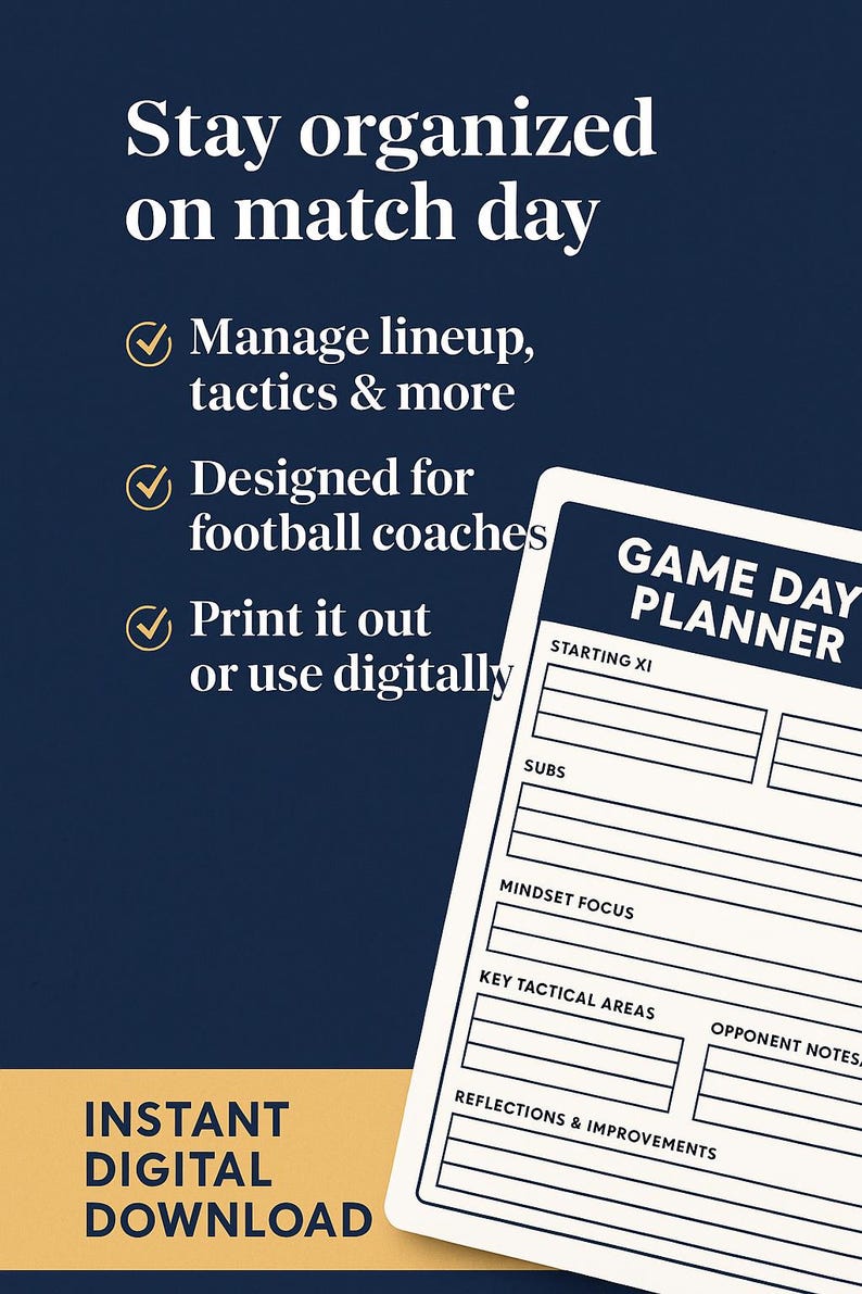 Game Day Planner for Coaches – Printable Match Organizer | Lineup ...