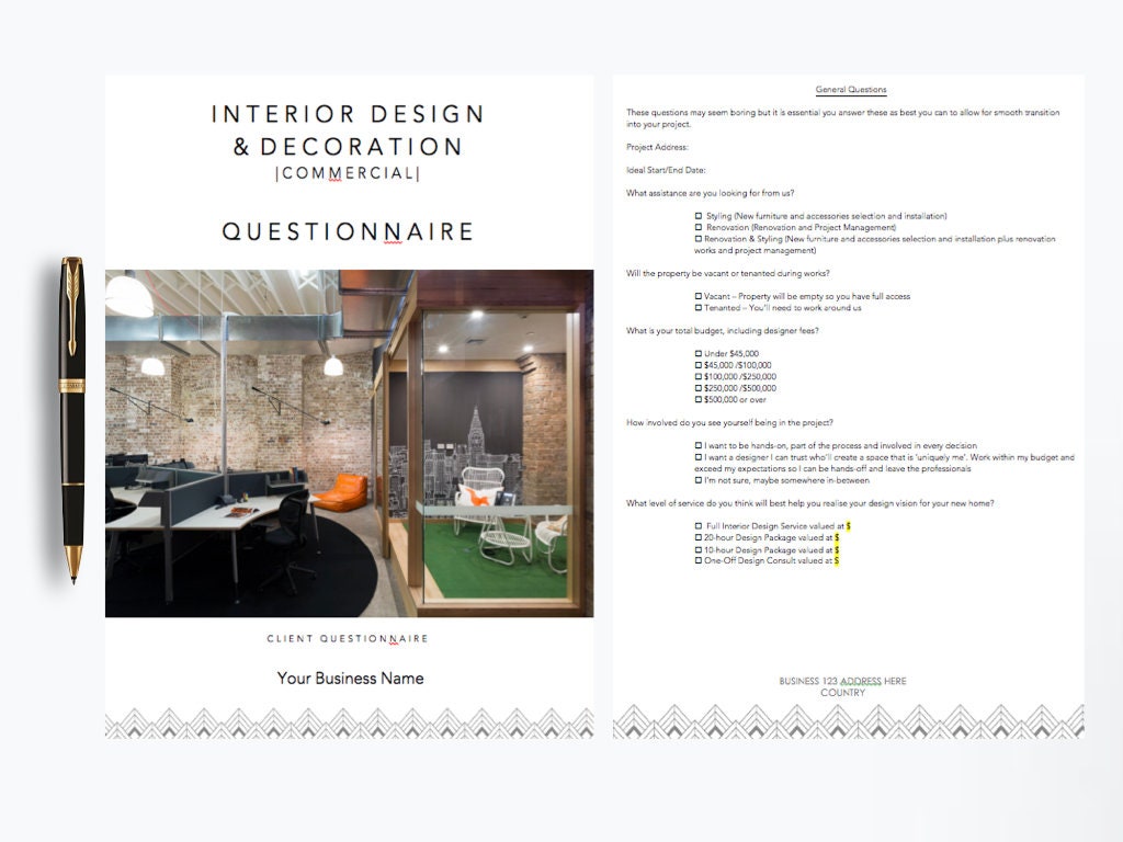 Client Questionnaire Enquiry Form | CUSTOMISABLE | Interior Design ...