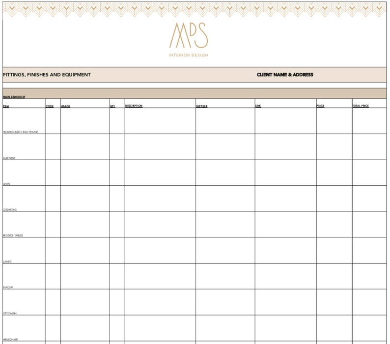 FF&E Schedule Template | CUSTOMISABLE | Fittings, Fixtures + Equipment ... FF&E Schedule Template | CUSTOMISABLE | Fittings, Fixtures + Equipment ...
