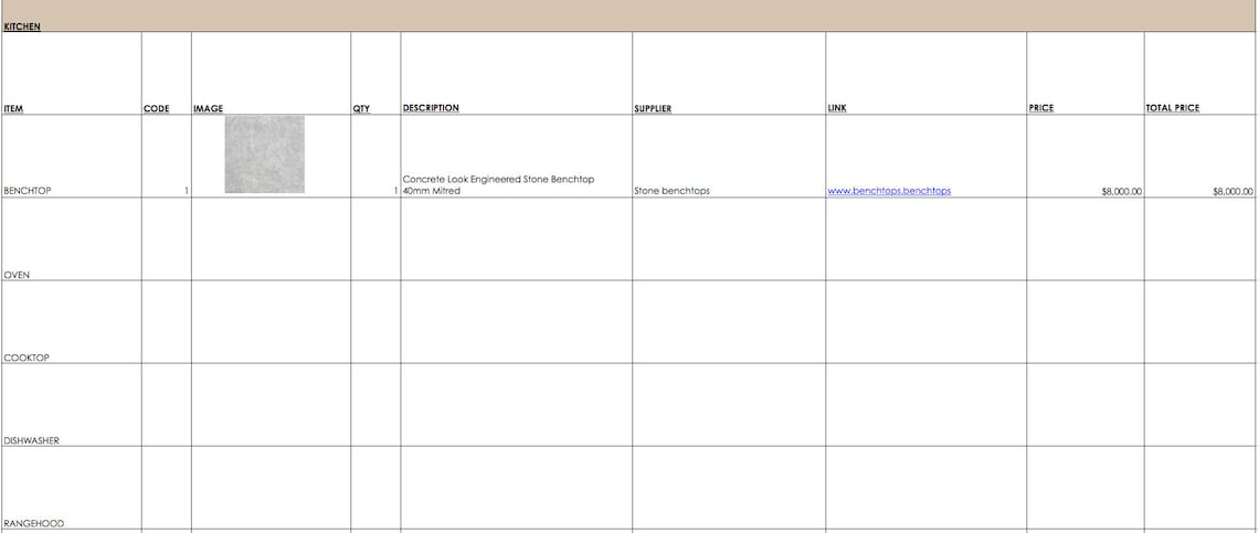FF&E Schedule Template | CUSTOMISABLE | Fittings, Fixtures + Equipment ...