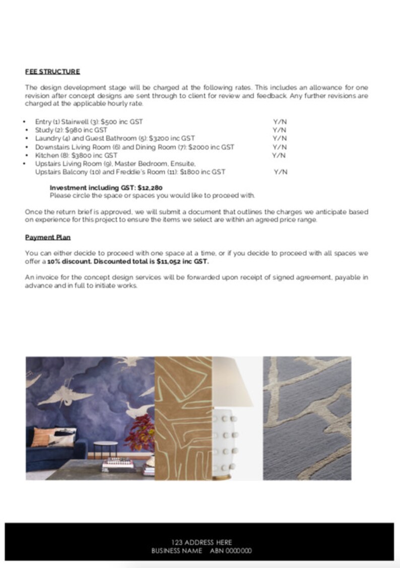 Interior Design Contract Template CUSTOMISABLE Return Brief Fee ...