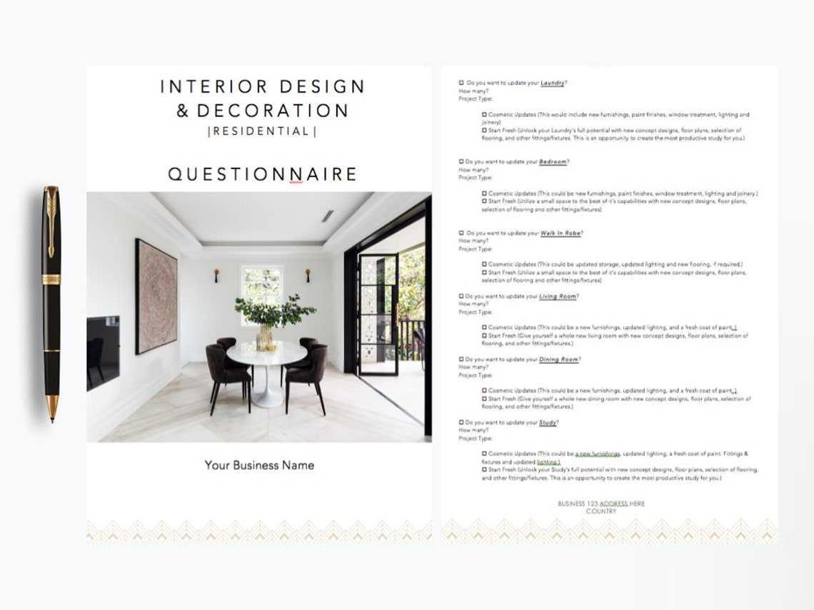 Client Questionnaire Enquiry Form | CUSTOMISABLE | Interior Design ...