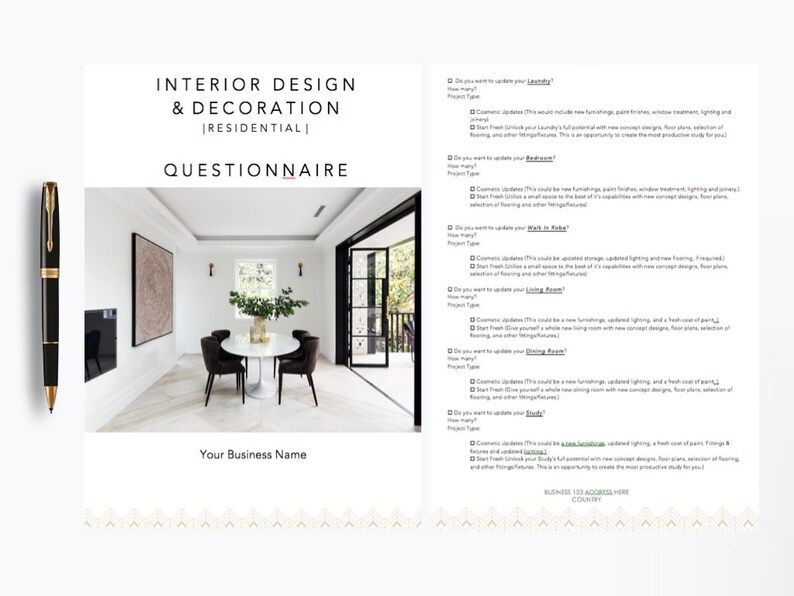 Client Questionnaire Enquiry Form | CUSTOMISABLE | Interior Design ...
