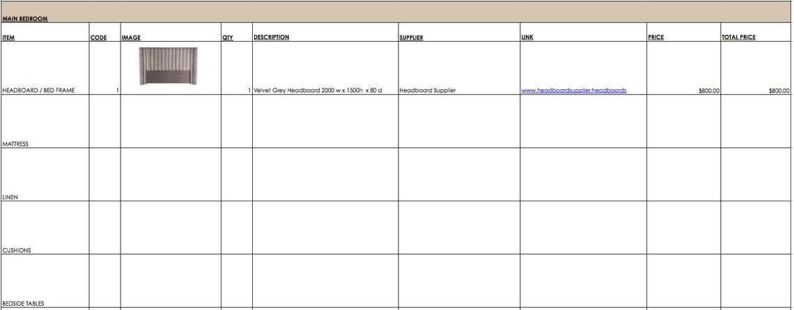 FF&E Schedule Template | CUSTOMISABLE | Fittings, Fixtures + Equipment ...