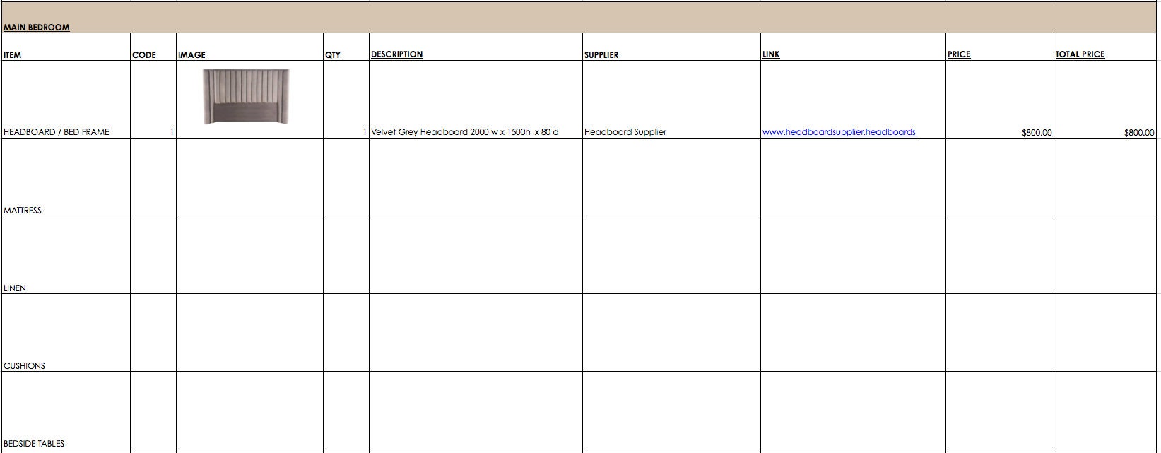 FF E Schedule Template CUSTOMISABLE Fittings Fixtures Etsy UK