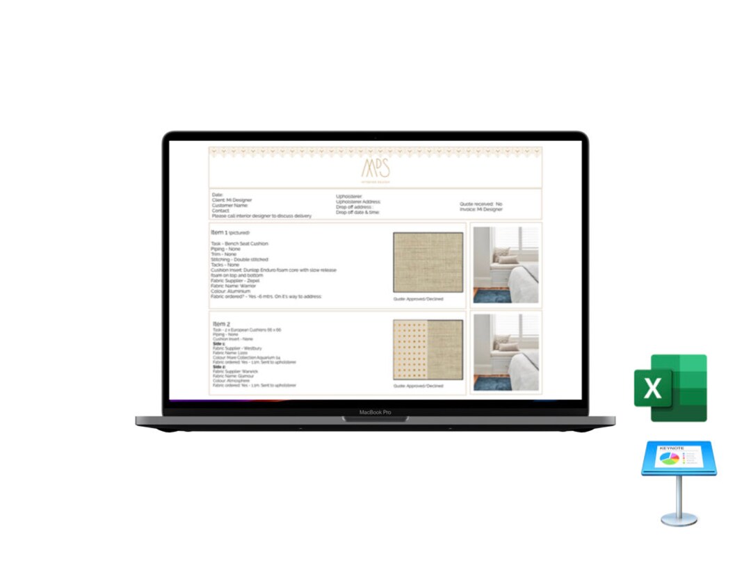 Custom Upholstery Order Template: Interior Design (excel + Keynote) - Etsy