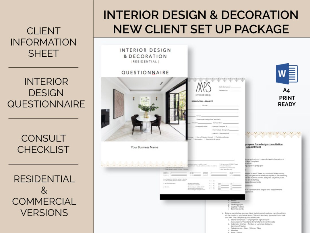 Interior Design New Client Set up | CUSTOMISABLE | Client Information ...