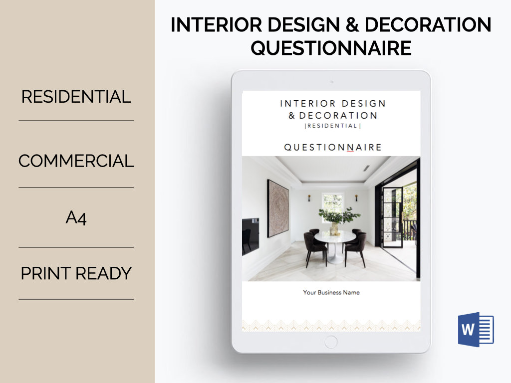 Client Questionnaire Enquiry Form | CUSTOMISABLE | Interior Design ...