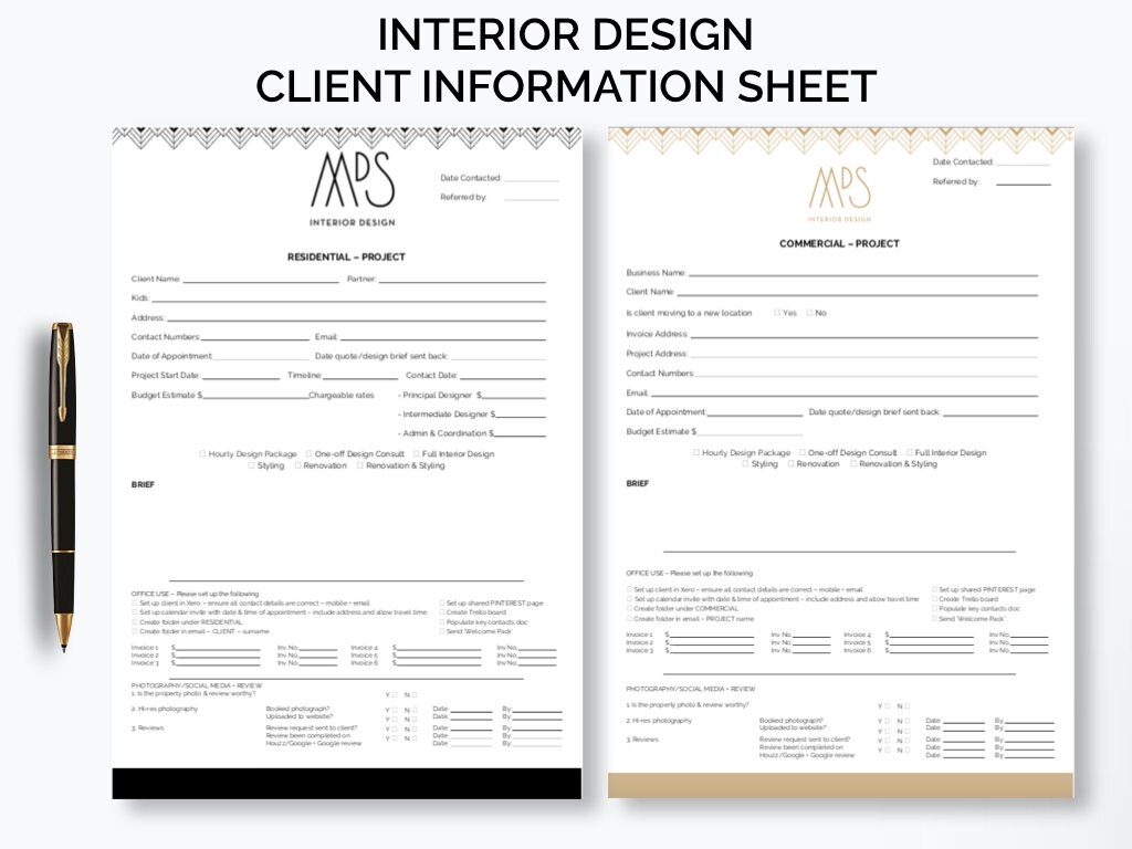 Interior Design New Client Set up | CUSTOMISABLE | Client Information ...