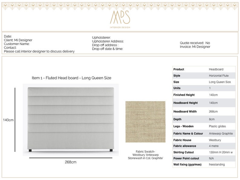 Custom Upholstery Order Template: Interior Design (excel + Keynote) - Etsy