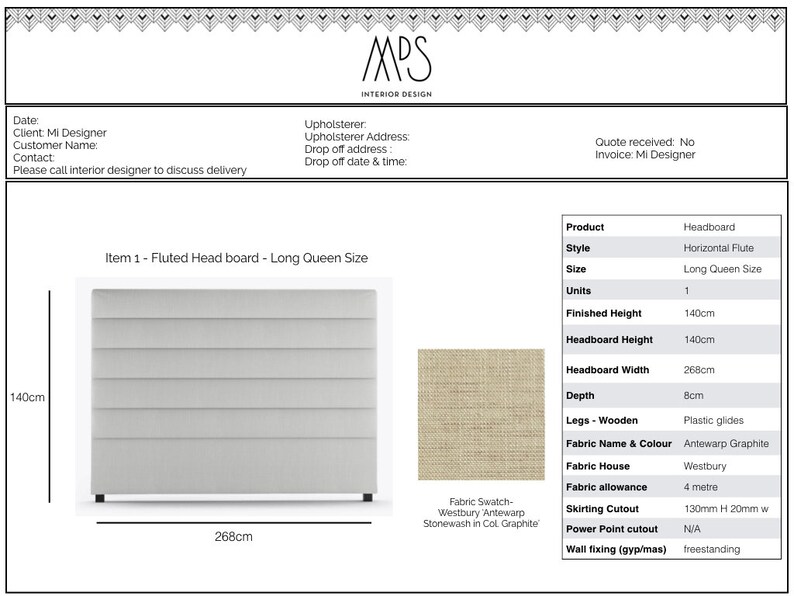 Custom Upholstery Order Template: Interior Design (excel + Keynote) - Etsy