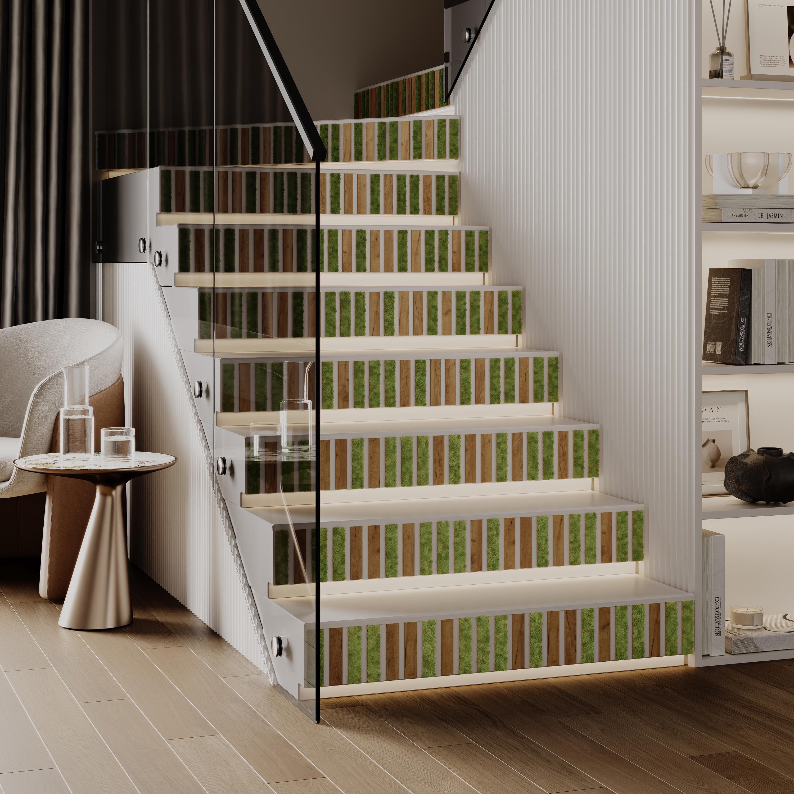18pc - DIY Stair Makeover Panels | Peel & Stick Wooden Stair Strips ...
