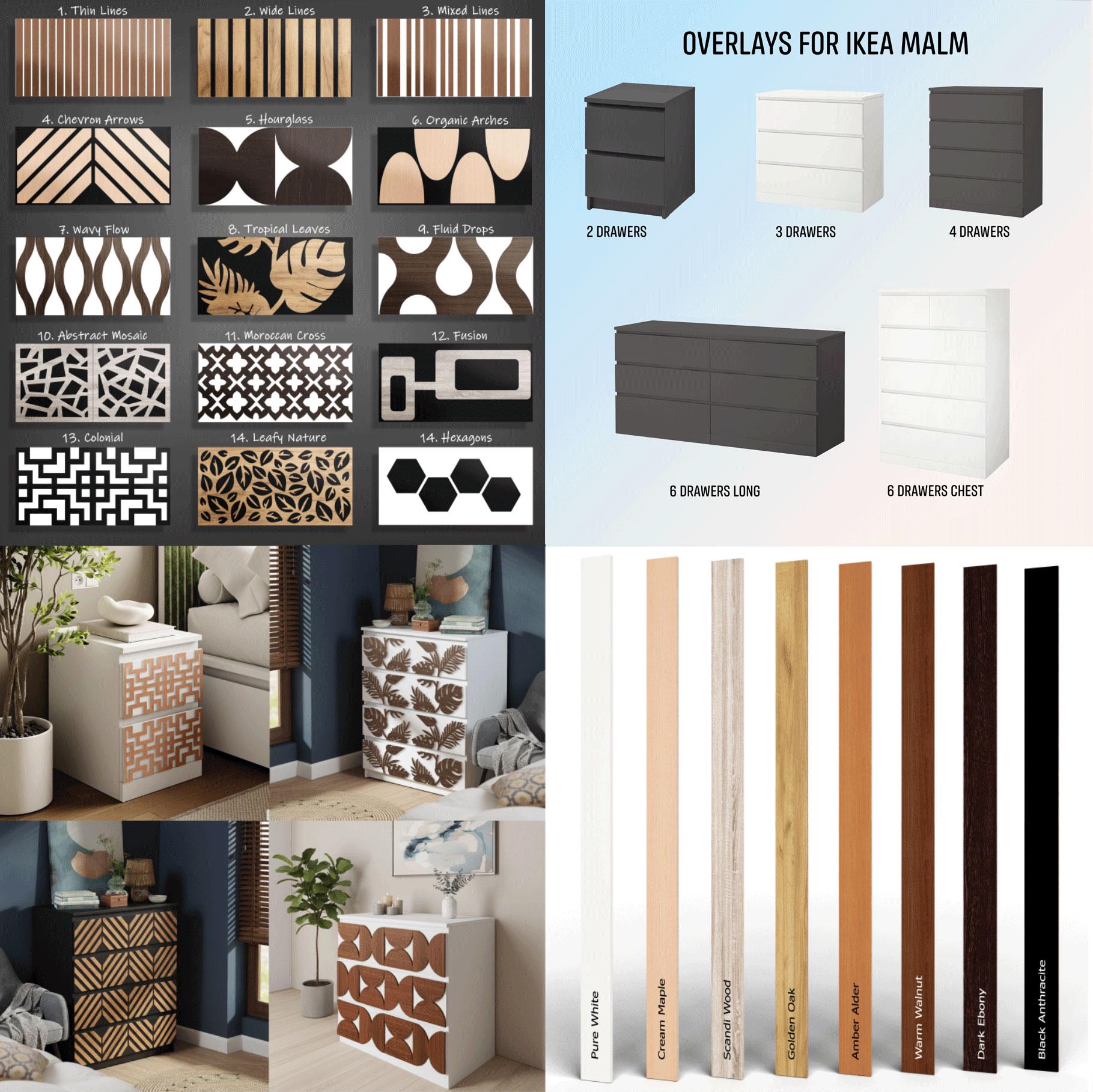 Thin Lines Wood Overlay for IKEA Malm Dresser | Decorative HDF ...