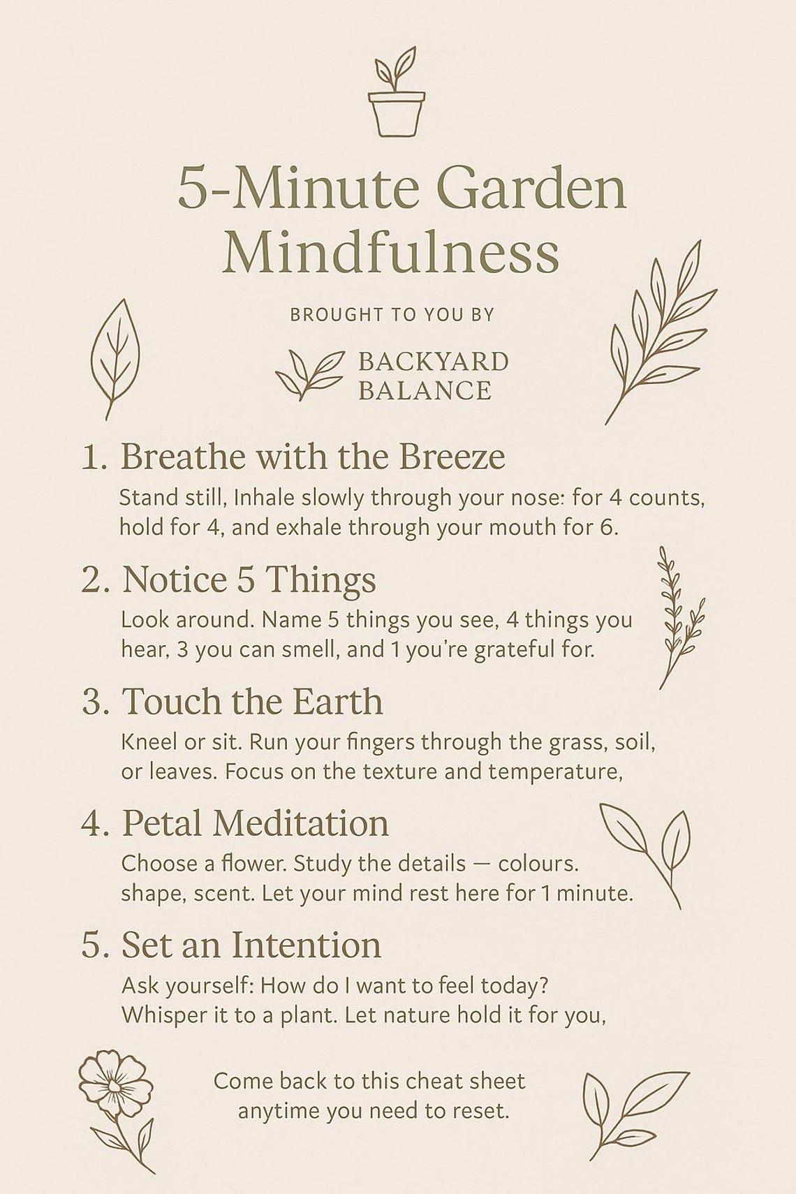 5-minute Garden Mindfulness Cheat Sheet | Printable Garden Meditation ...