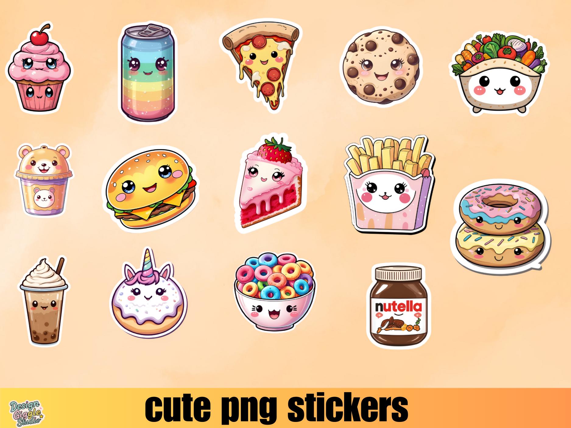 Kawaii Food Stickers Pack | Cute Cartoon Junk Food PNG SVG Digital ...