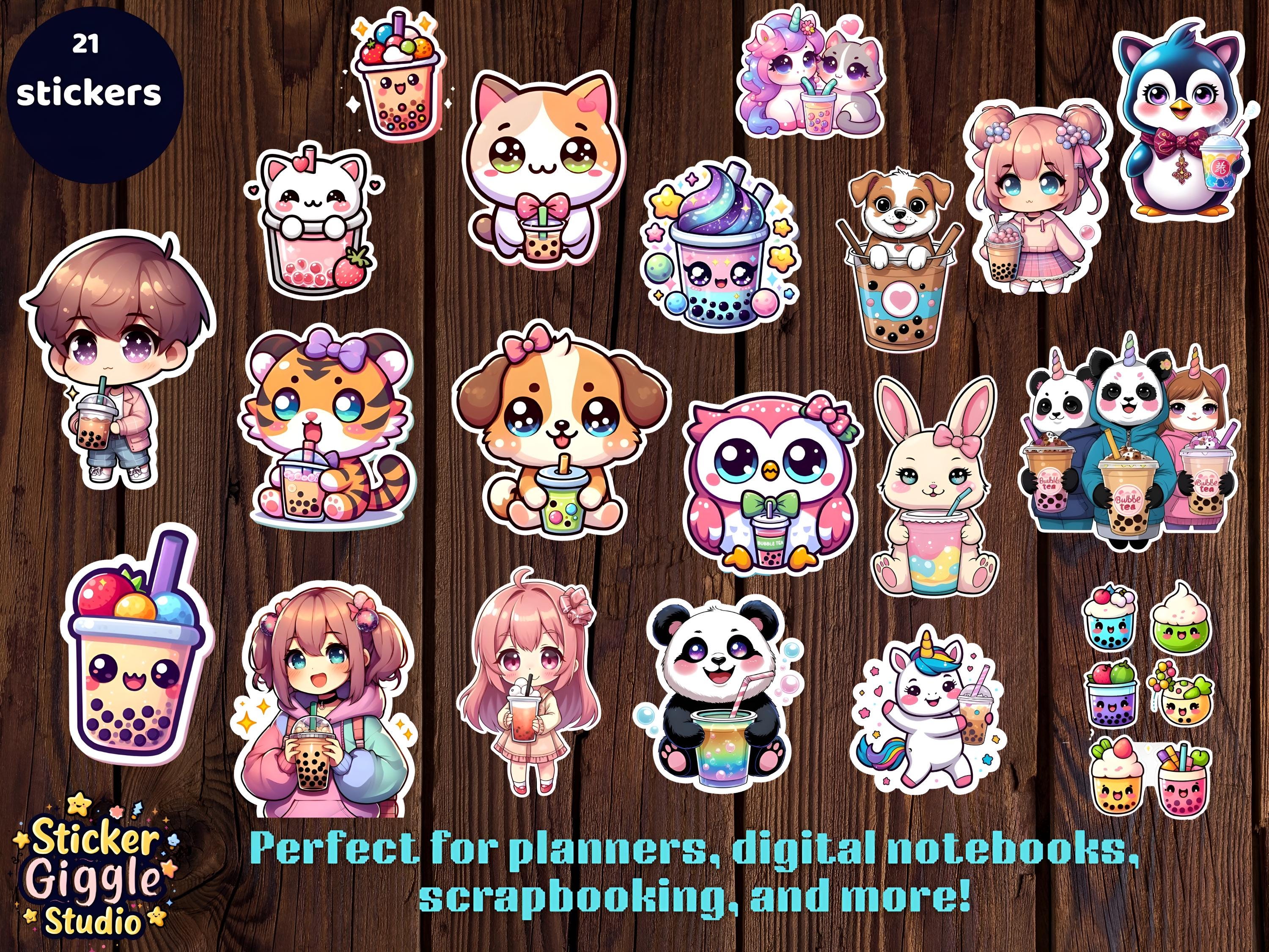 Cute Bubble Tea Sticker Pack | Kawaii Digital Stickers Bundle for Water ...