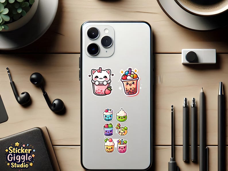 Cute Bubble Tea Sticker Pack | Kawaii Digital Stickers Bundle for Water ...