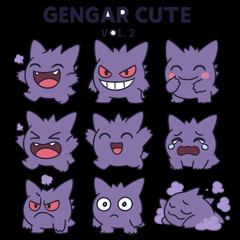Gengar Cute Chibi Expressions PNG | Transparent Background - Etsy