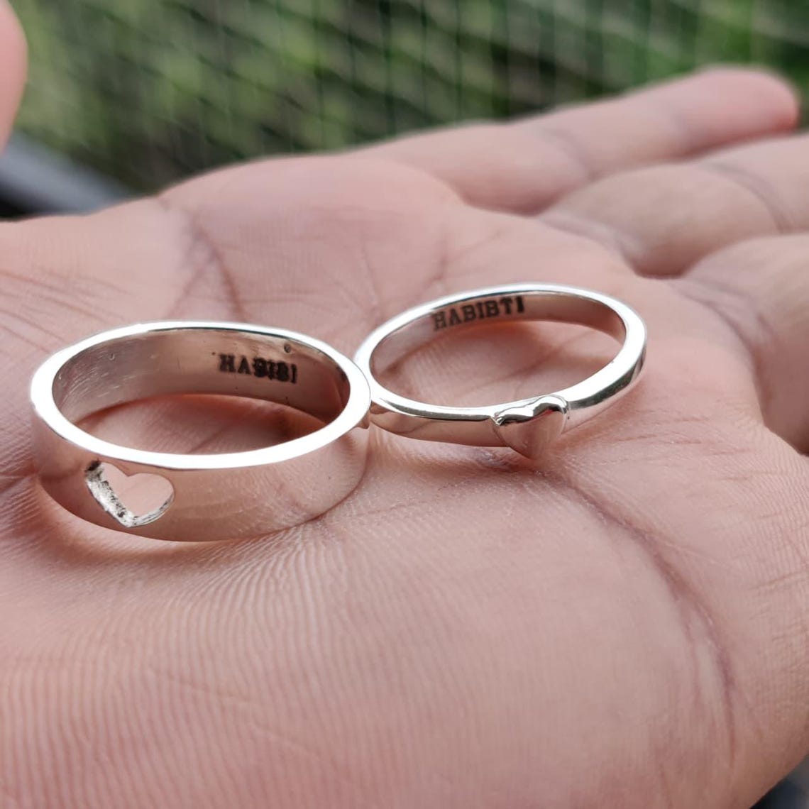 Sterling Silver Couple Rings – Matching Heart Cutout Promise Bands ...