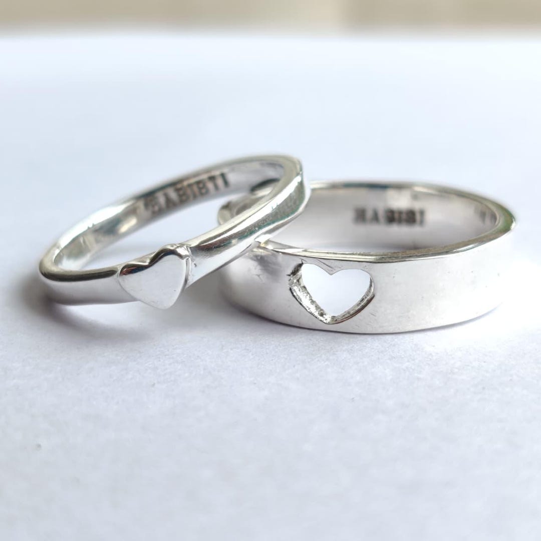 Sterling Silver Couple Rings – Matching Heart Cutout Promise Bands ...
