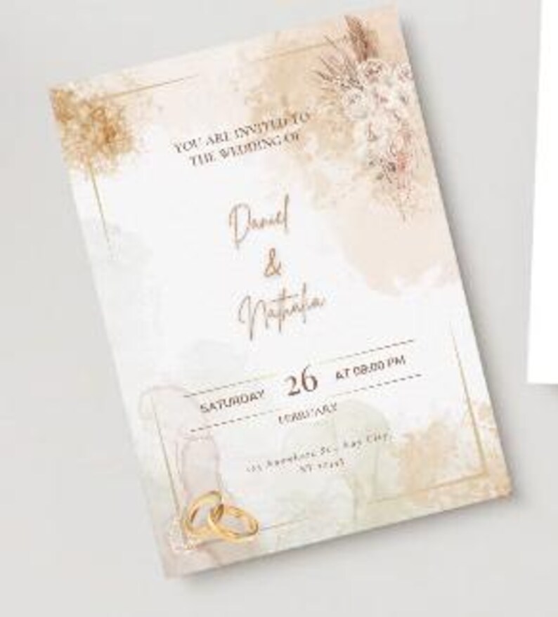 Rustic Beige Wedding Invitation Template – Editable Canva Design ...