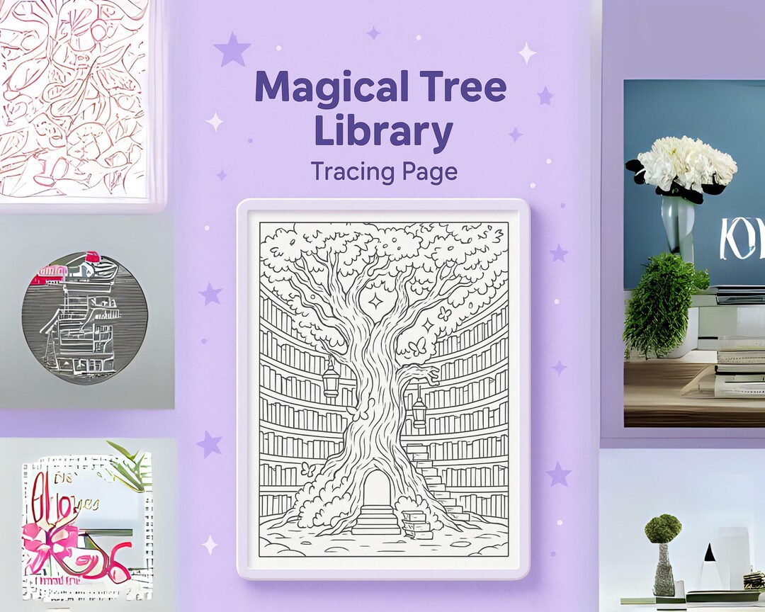 Magical Tree Library Coloring Page – Fantasy Book Nook Printable ...