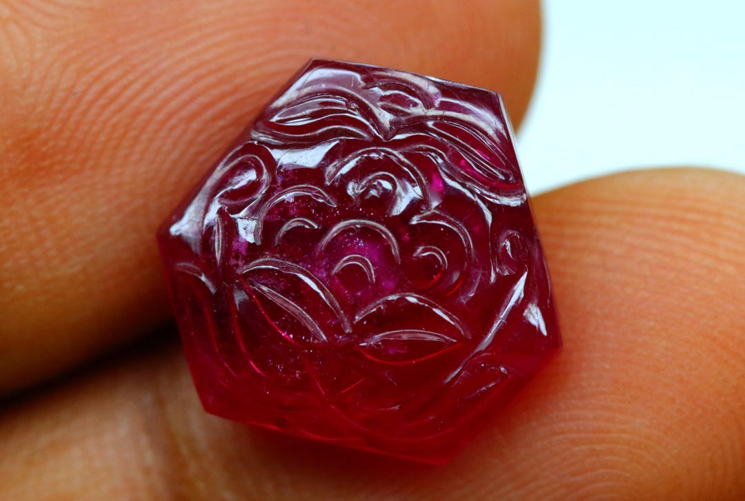 Rare Natural Ruby Carving Gemstone Pair 10.15 Ct Handmade Mughal Carved ...