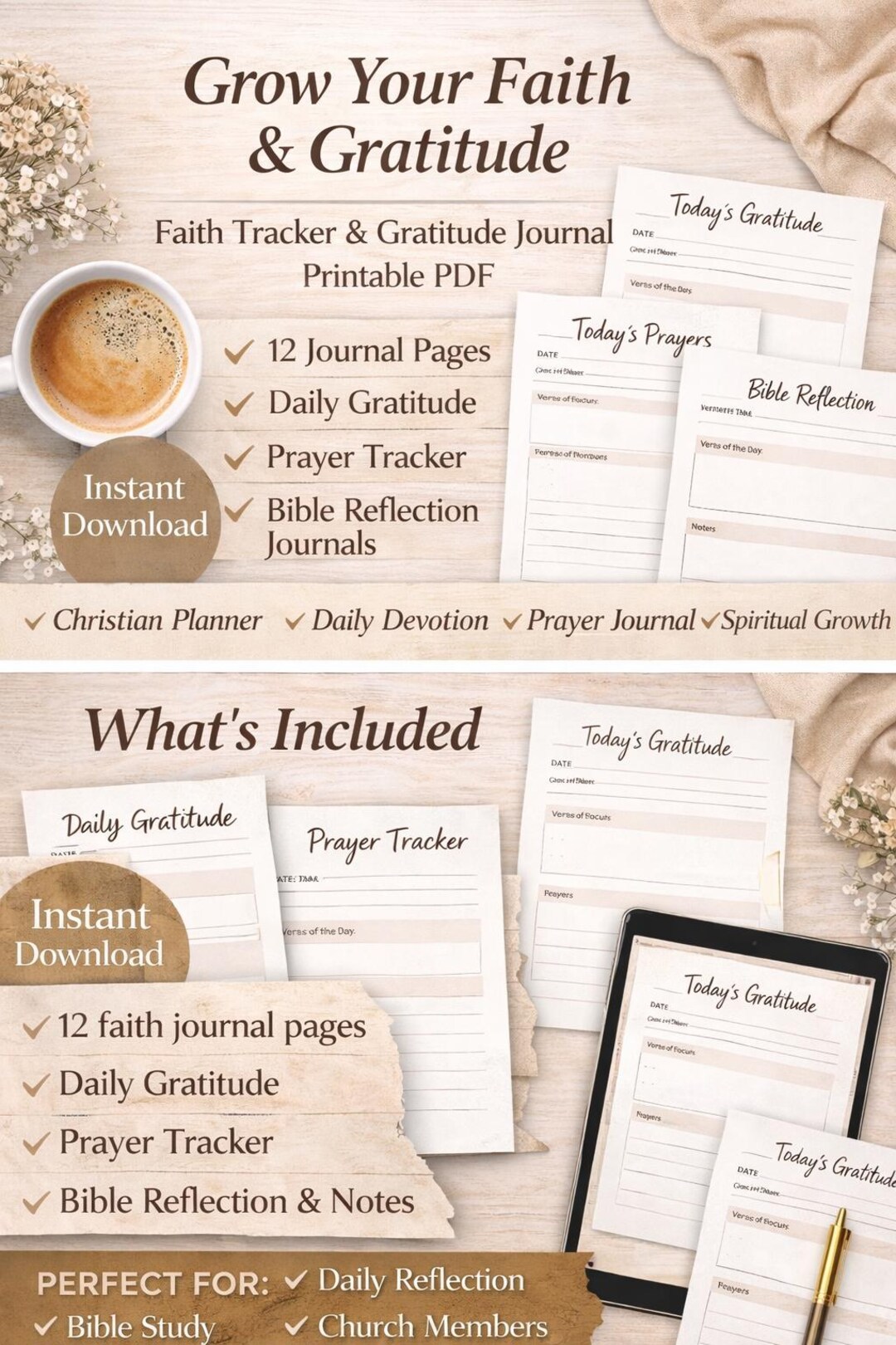 Faith Tracker & Gratitude Journal Printable PDF | Daily Christian ...