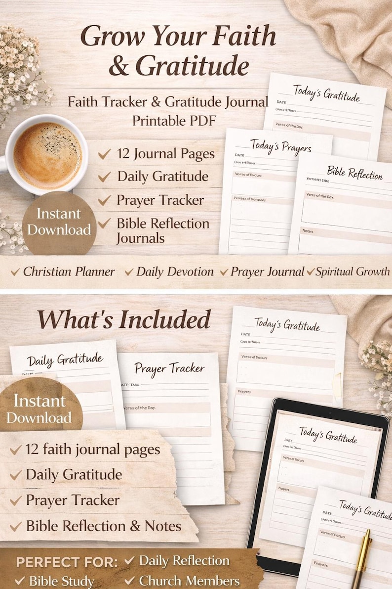 Faith Tracker & Gratitude Journal Printable PDF | Daily Christian ...