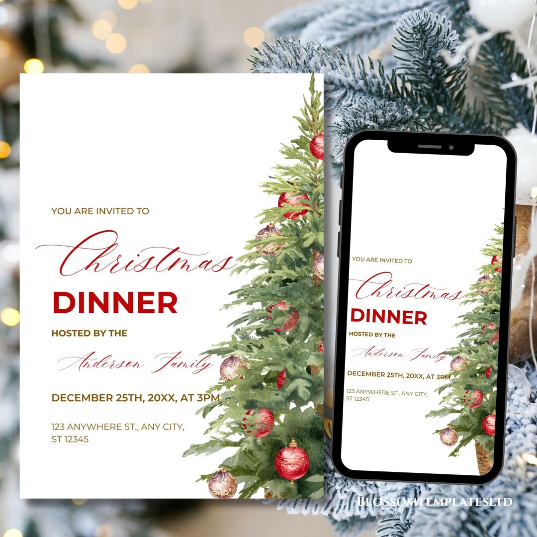 Editable Christmas Tree Party Invitation, Holiday Greenery Invite ...